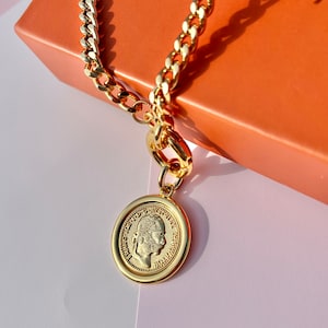 Gold Coin Medallion Necklace | Cuban Chain Layer | Layer Link Chain ...