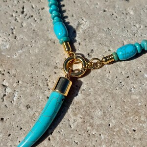Turquoise Tusk Beaded Necklace: Handmade 18" Horn Pendant | Jewelry ...