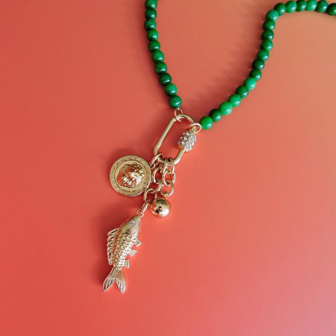 24” Custom Necklace for Jessica Lee. Green Jade Lion Carabiner - Etsy