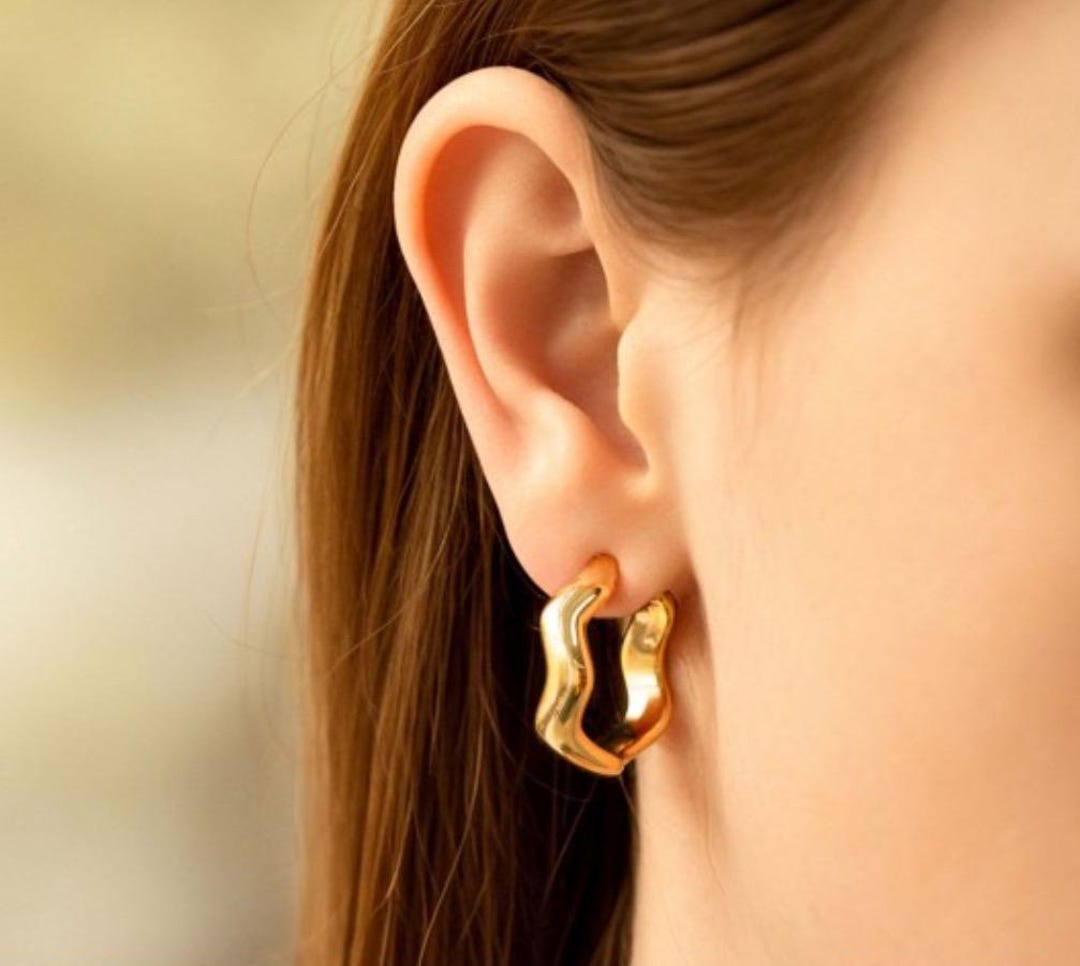 Gold Wavy Hoop Earrings | Jewelry Gifts Jewelry Gift Resort Jewelry - Etsy