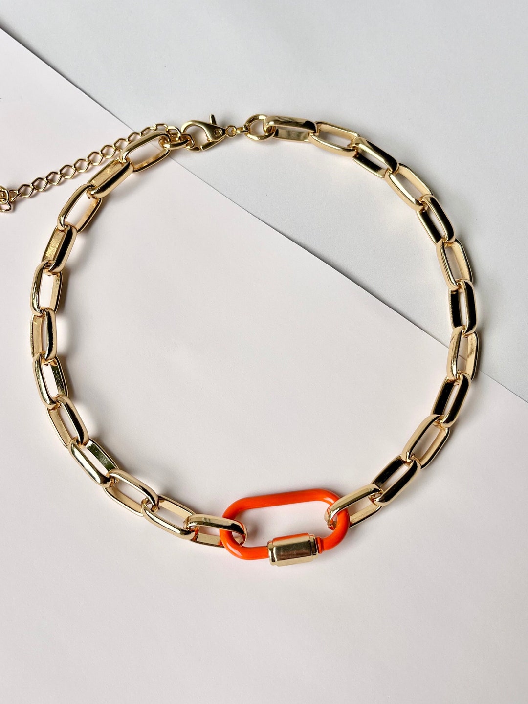 Front Clasp Necklace | Carabiner Closure Necklace | Enamel Carabiner ...