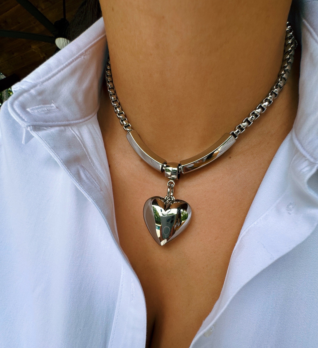 Silver Love Puff Heart Necklace | Large Puffy Love Heart Pendant ...
