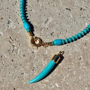 Turquoise Tusk Beaded Necklace: Handmade 18" Horn Pendant | Jewelry ...