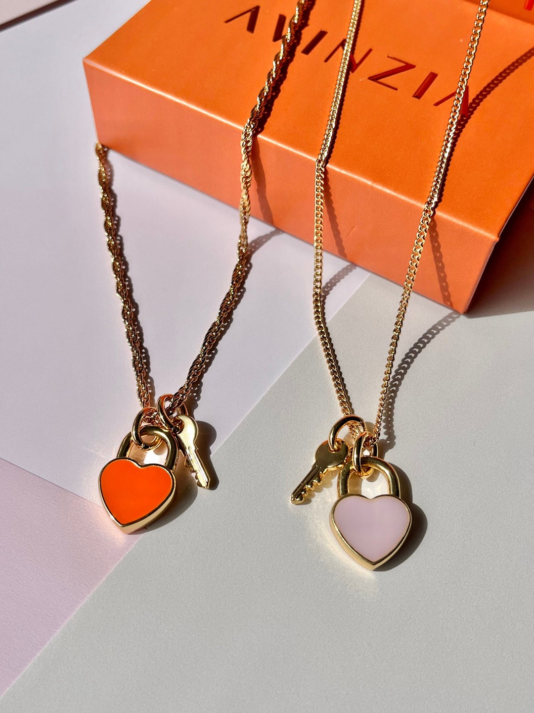 Heart Lock and Key Necklace Promise Necklace Gold Key Necklace Enamel ...