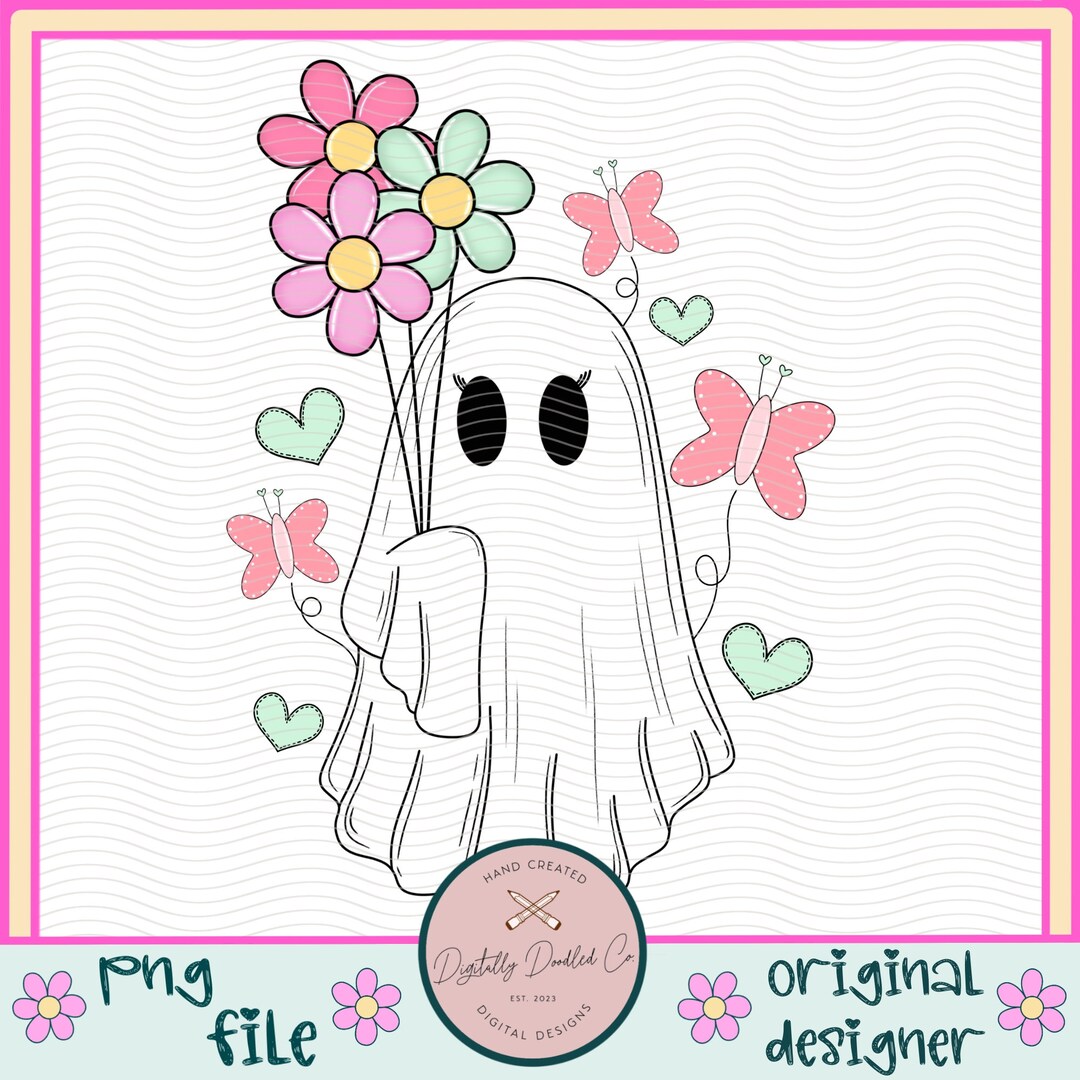 Easter Ghost Png•floral Ghost Png•spooky Easter Png•ghost With Balloon ...