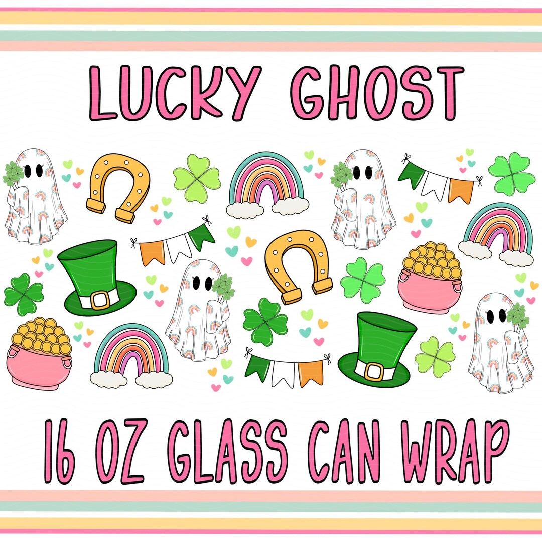 Lucky Ghost 16 Oz Glass Can Wrap Png•trendy Glass Can Designs•uvdtf Cup ...