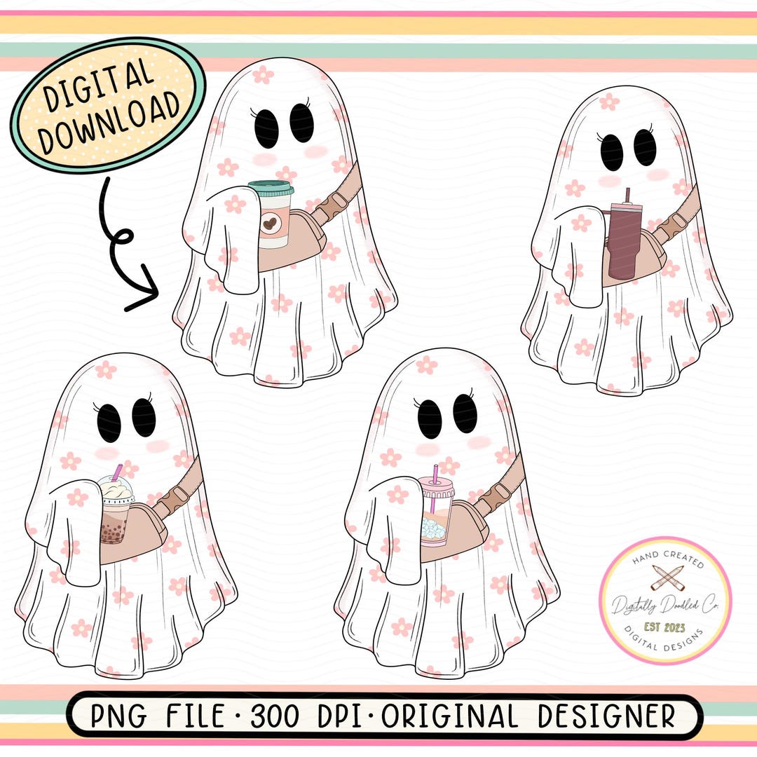 Cute Ghost Drinking Coffee Png•ghost Holding Coffee•ghost Holding ...