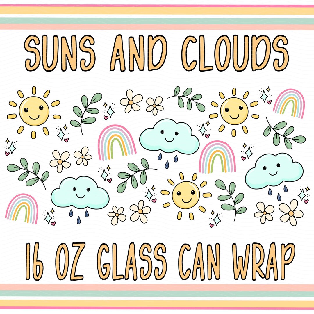 Suns and Clouds 16 Oz Glass Can Wrap Png•trendy Glass Can Designs•uvdtf ...
