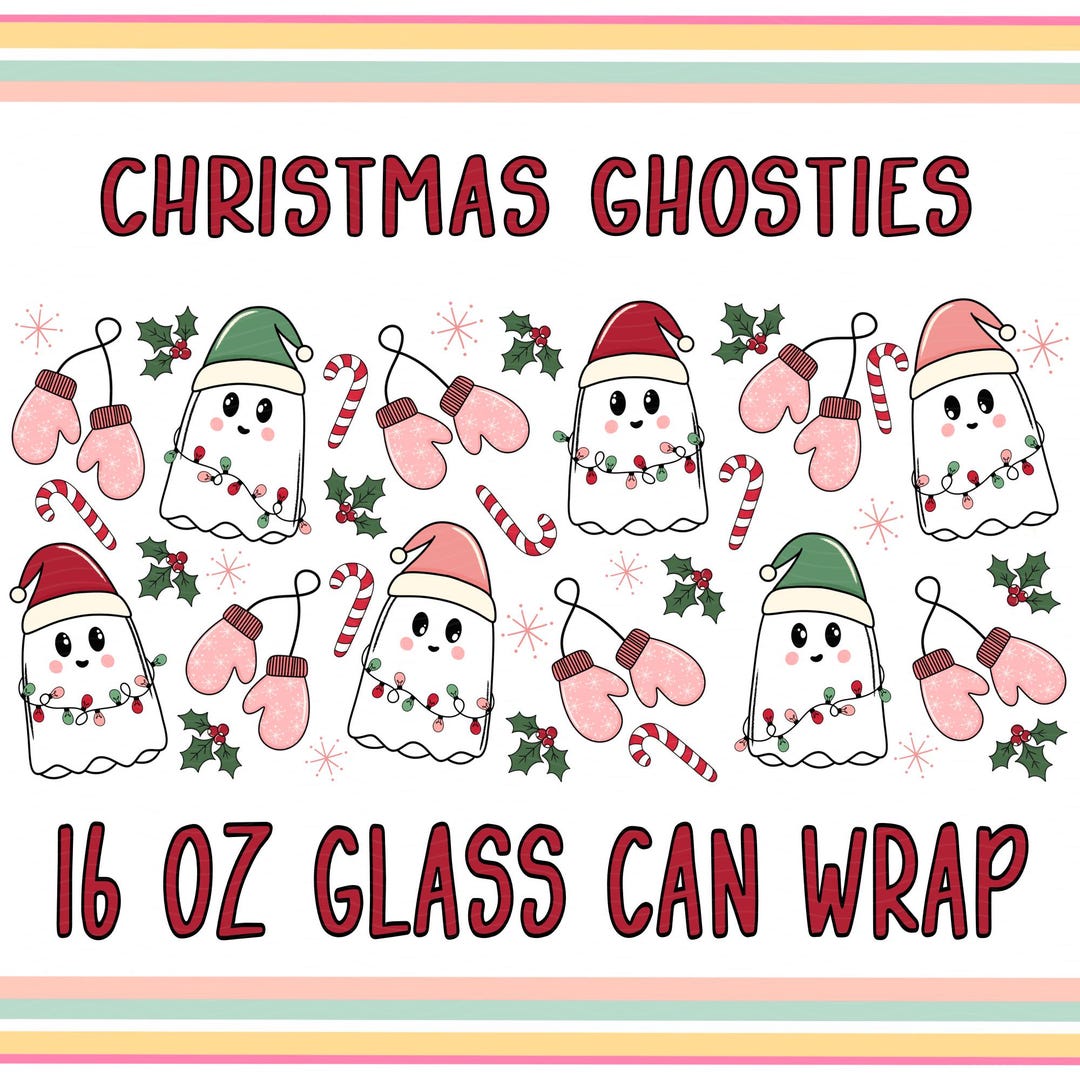Christmas Ghost 16 Oz Glass Can Wrap•spooky Christmas Png•christmas ...