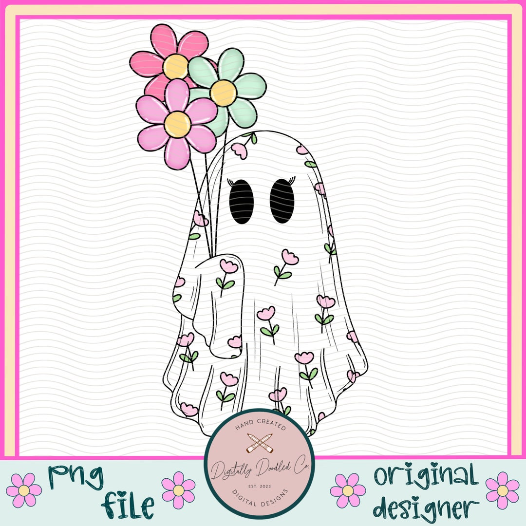 Easter Ghost Png•floral Ghost Png•spooky Easter Png•ghost With Balloon ...