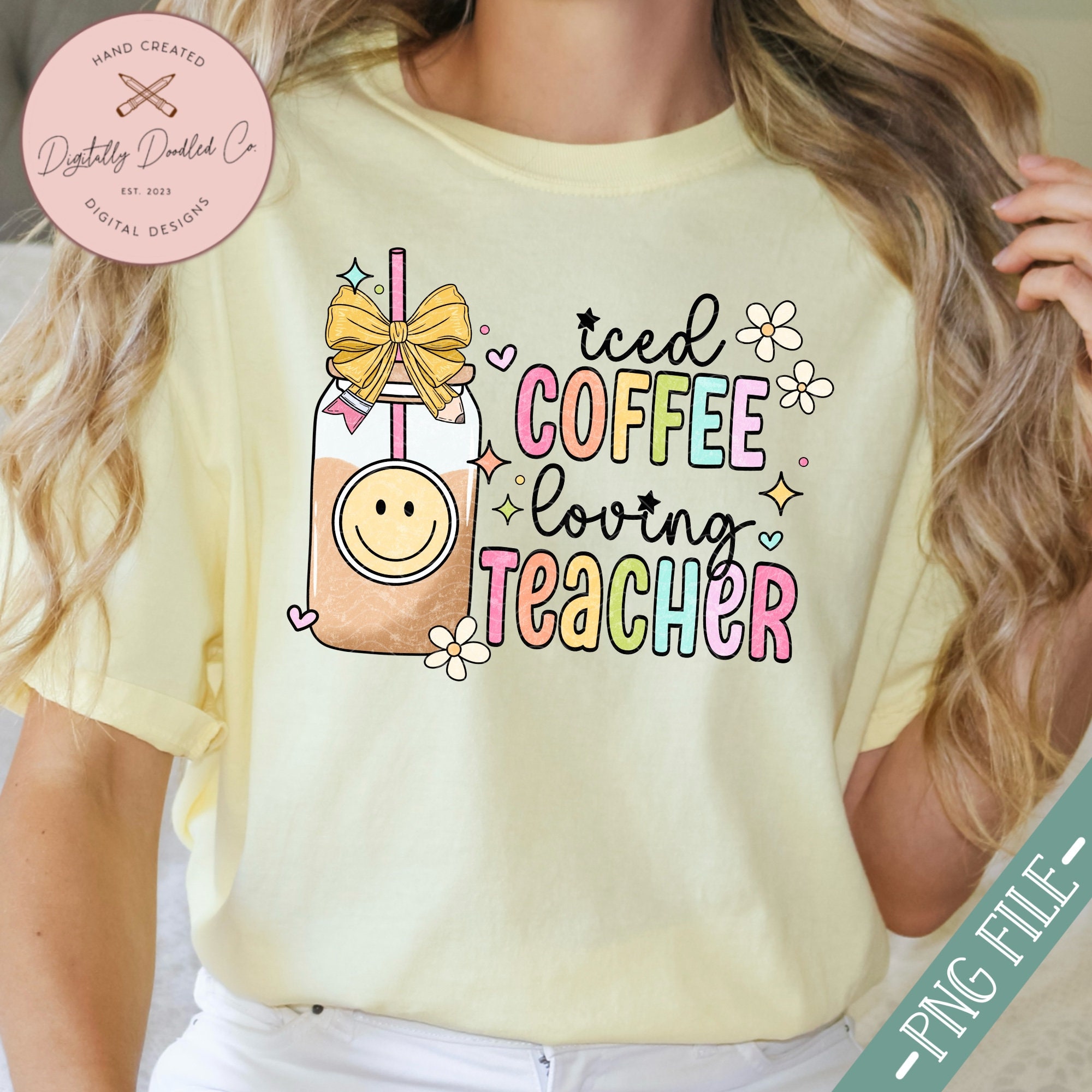 Iced Coffee Loving Teacher Png•rainbow Teacher Png•cute Teacher Png ...
