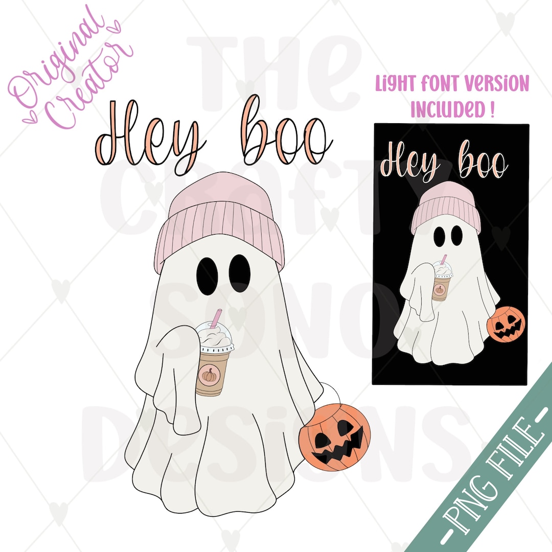 Hey Boo Pngcute Ghost Pngghost Drinking Coffee Pnghalloween - Etsy
