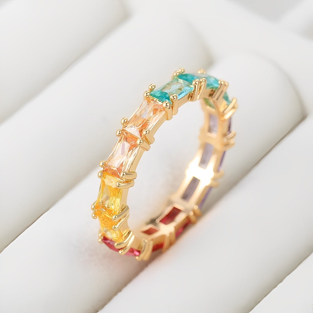 Rainbow Eternity Band Ring Gemstone Colorful Eternity Band - Etsy