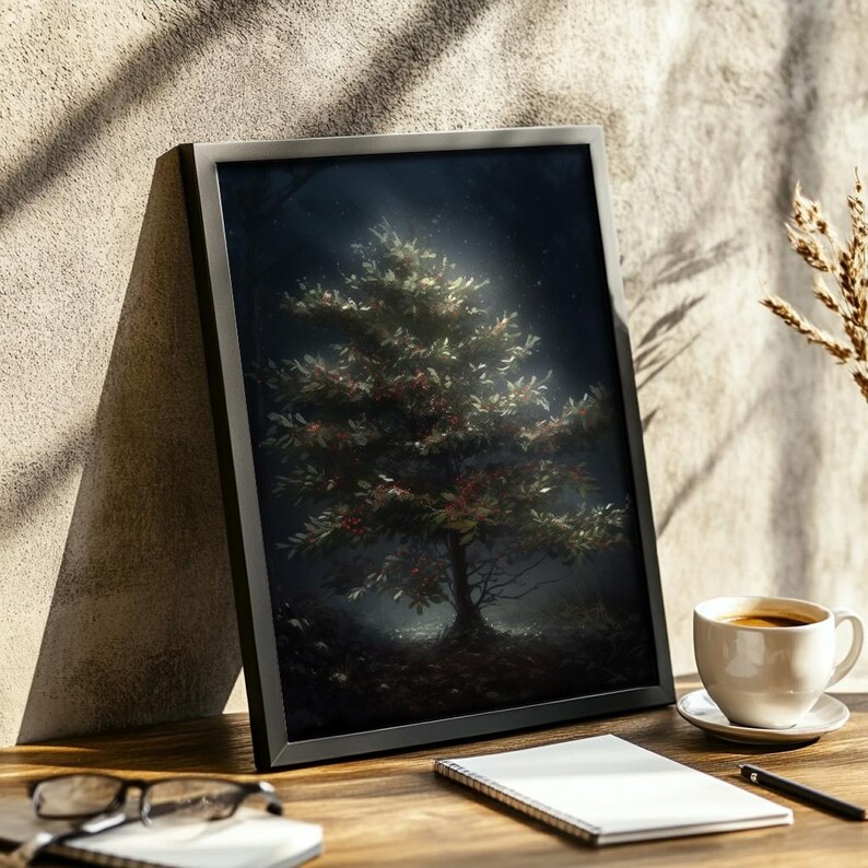 American Holly Tree Print – Ilex Opaca Digital Art, Red Berry Forest ...