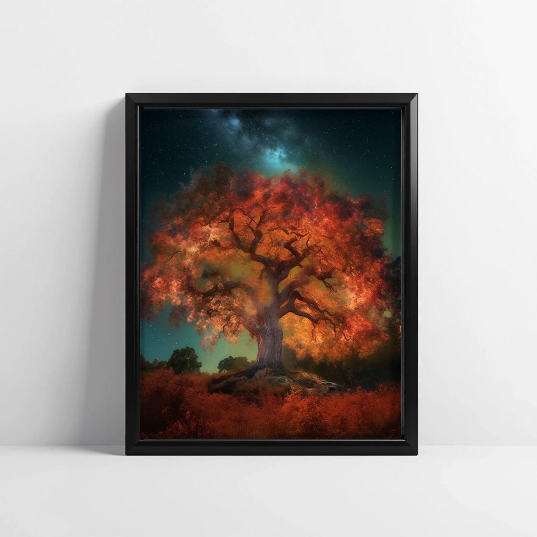 Shumard Oak Tree Print – Quercus Shumardii Digital Wall Art, Fiery ...