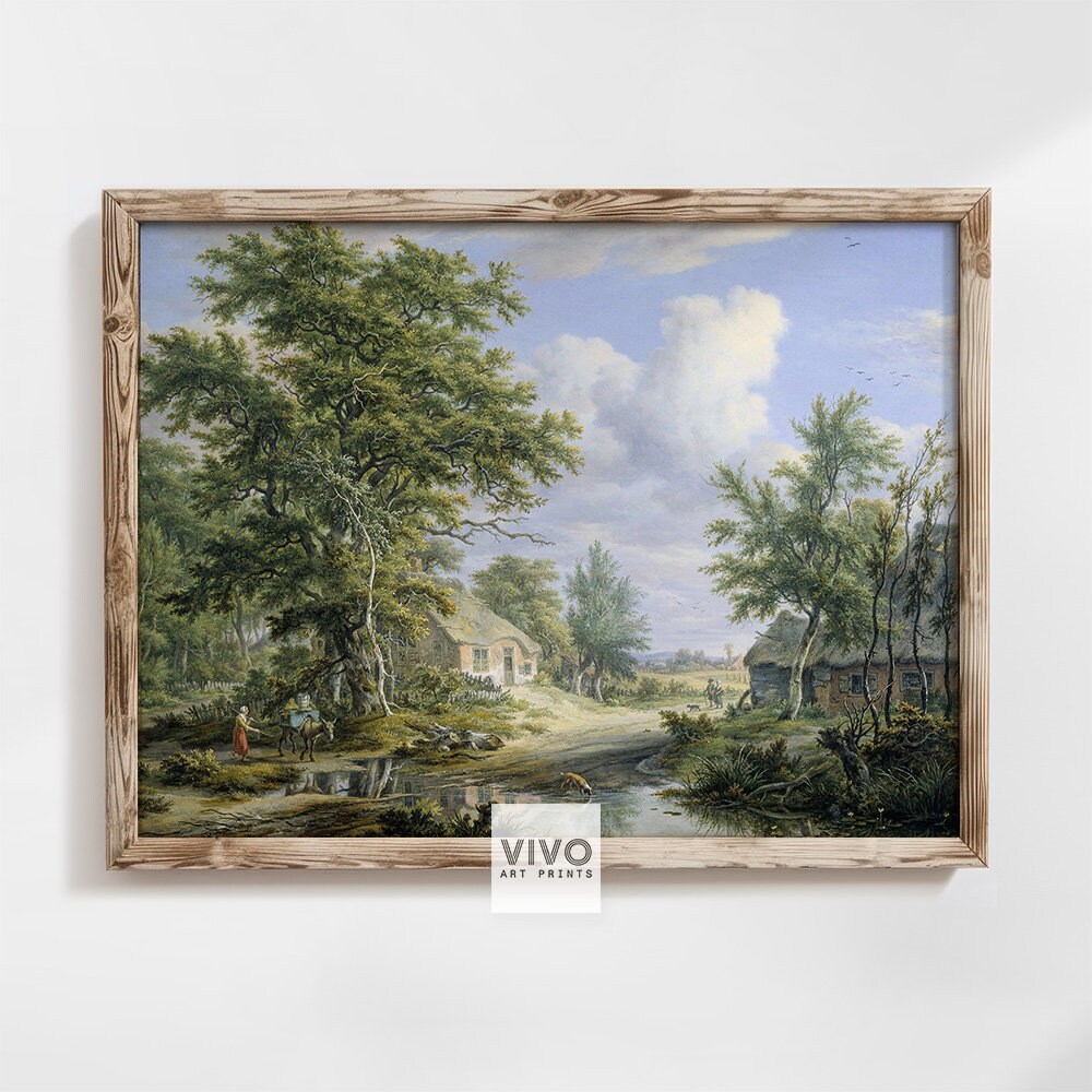 Vintage Rustic Tree Landscape Printable Painting, Instant Download ...