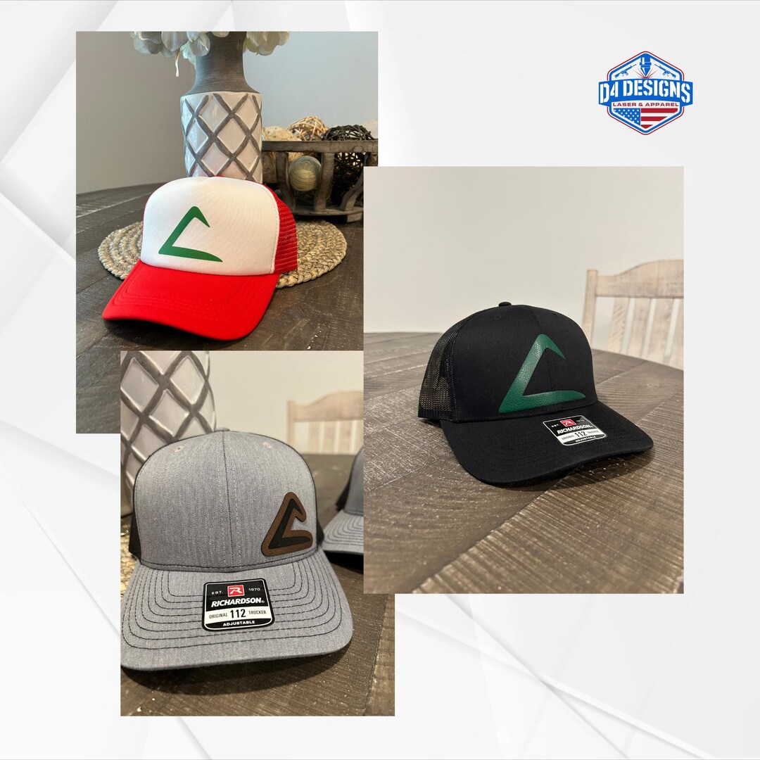 Ash Ketchum Pokemon Inspired Custom Trucker Hat, Laser Engraved Leather ...