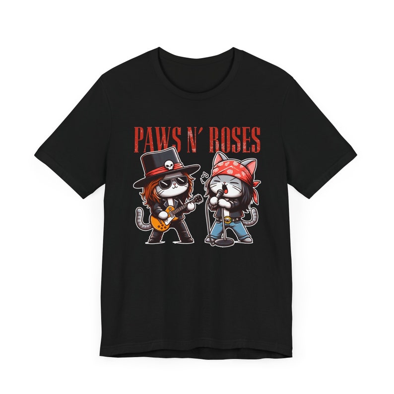 Paws N' Roses T-shirt Cat Band Rock Music Tee Cute Cats Graphic Tee ...