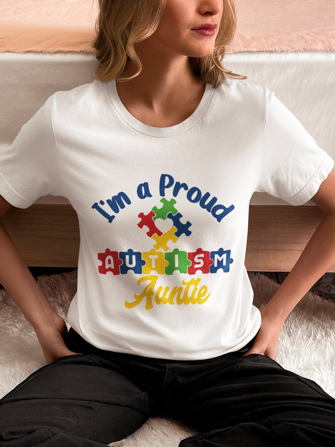I'm a Proud Autism Auntie T-shirt Colorful Puzzle Piece Graphic Tee ...