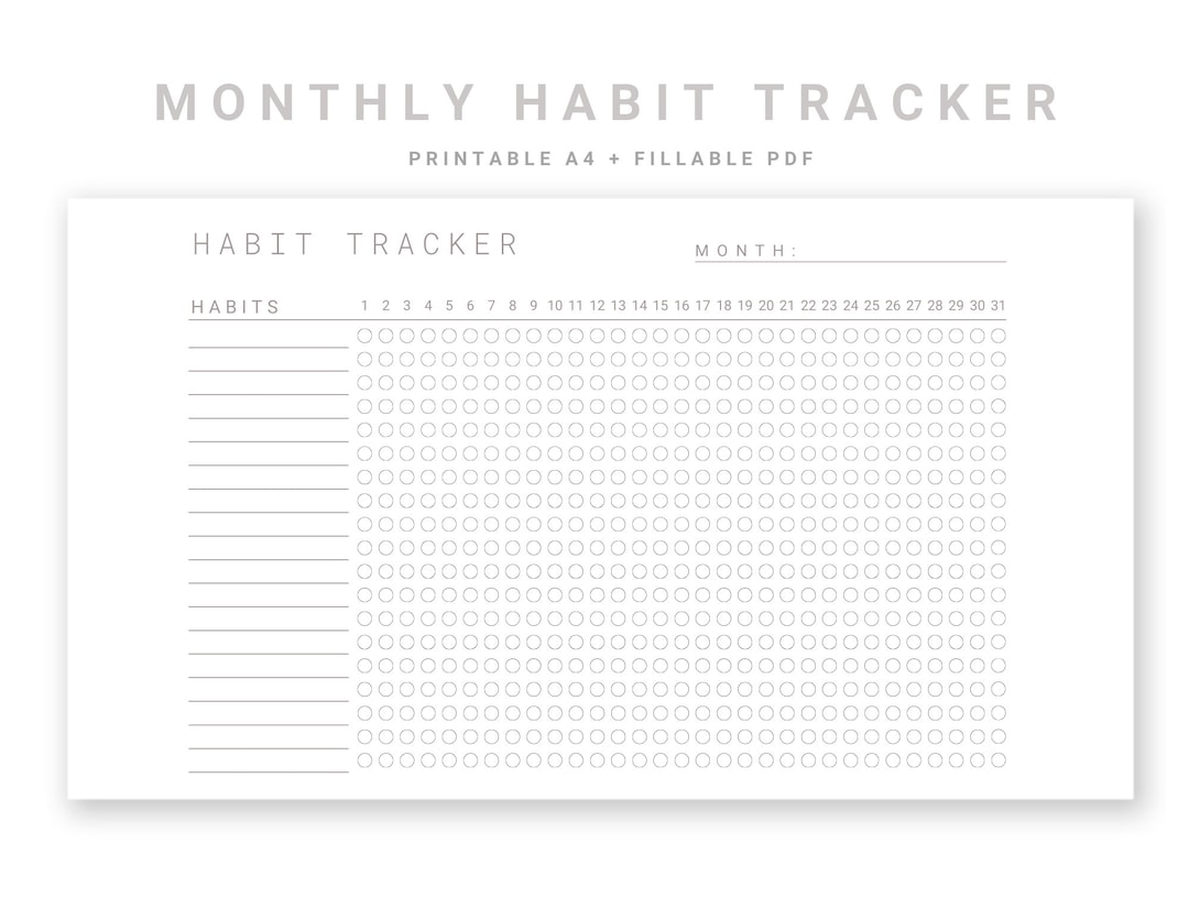 31 Day Habit Tracker, 31-day Challenge Printable, A4 Monthly 31 Day ...