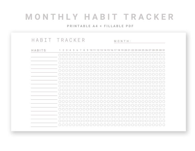 31 Day Habit Tracker, 31-day Challenge Printable, A4 Monthly 31 Day ...