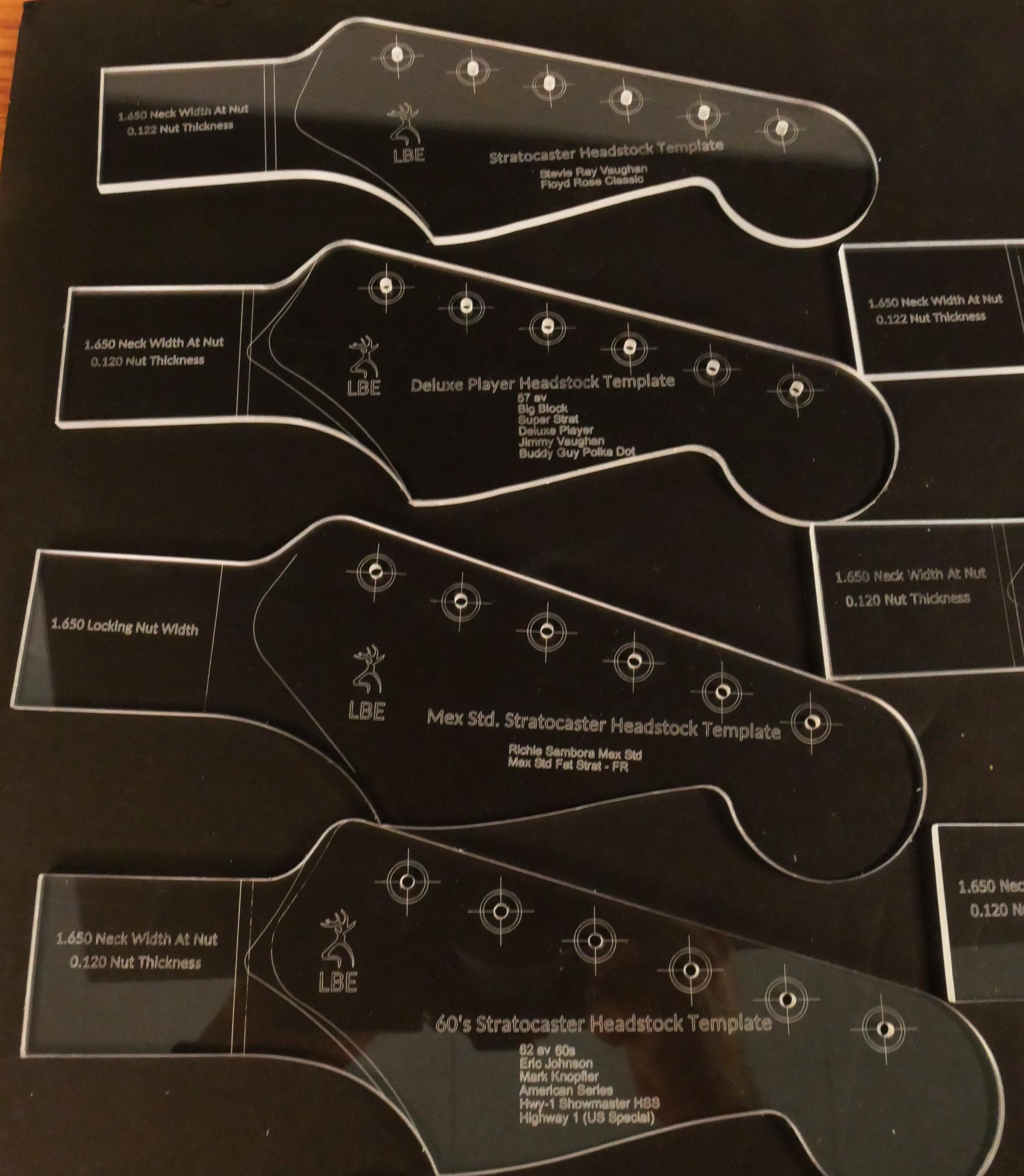 Fender Guitar Acrylic Headstock Templates Stratocaster 50's, 60,s 70,s ...