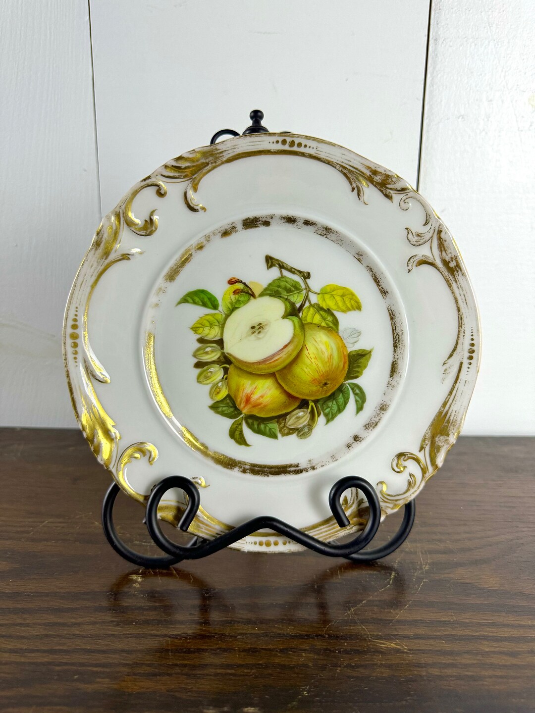 Vintage Plate With Fruit Design / Decorative Plate With Apples, Gold ...