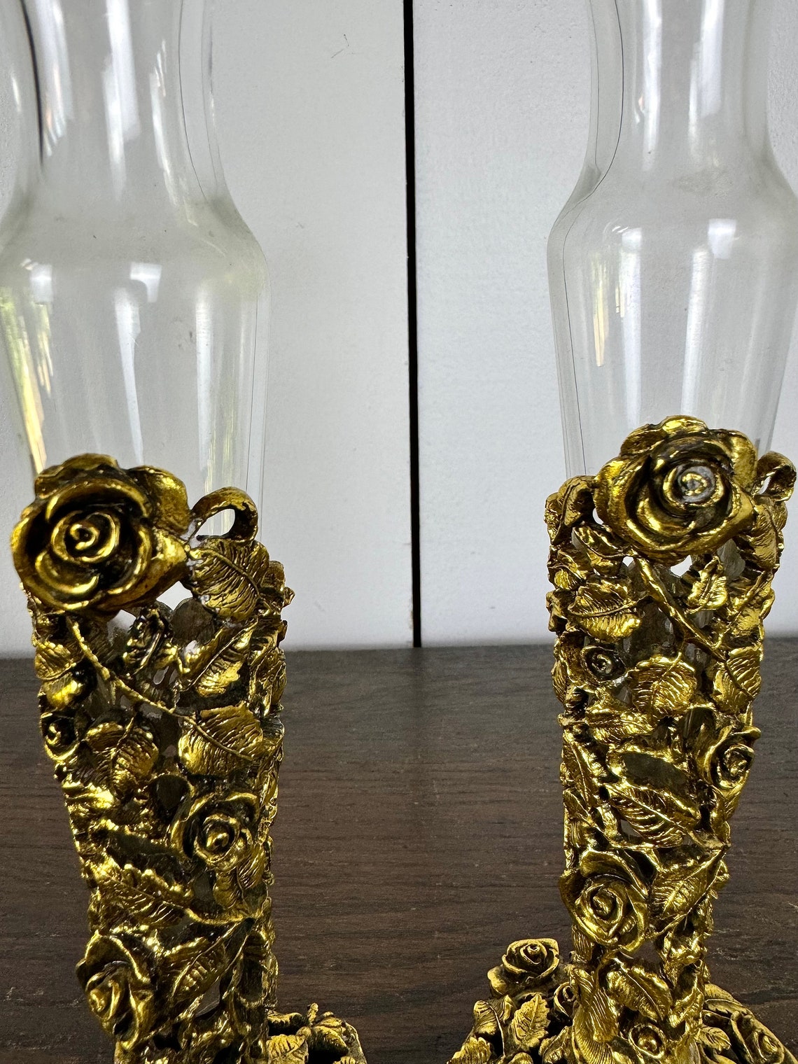 Vintage Matson Vase Pair / 1960s Fluted Glass Bud Vases in Ormolu ...