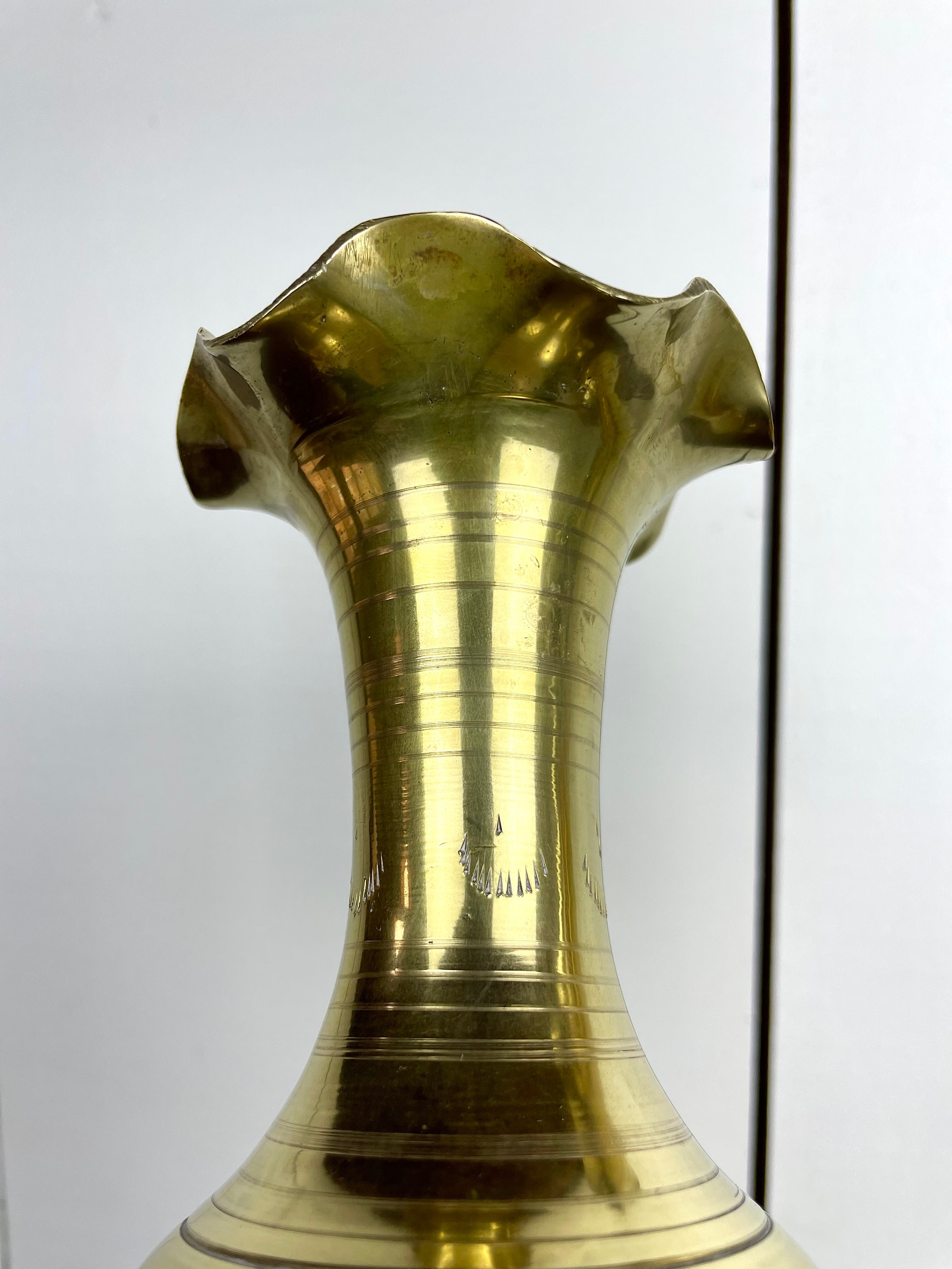 Vintage Etched Brass Vase Pair With Floral Design and Fluted Rim - Etsy