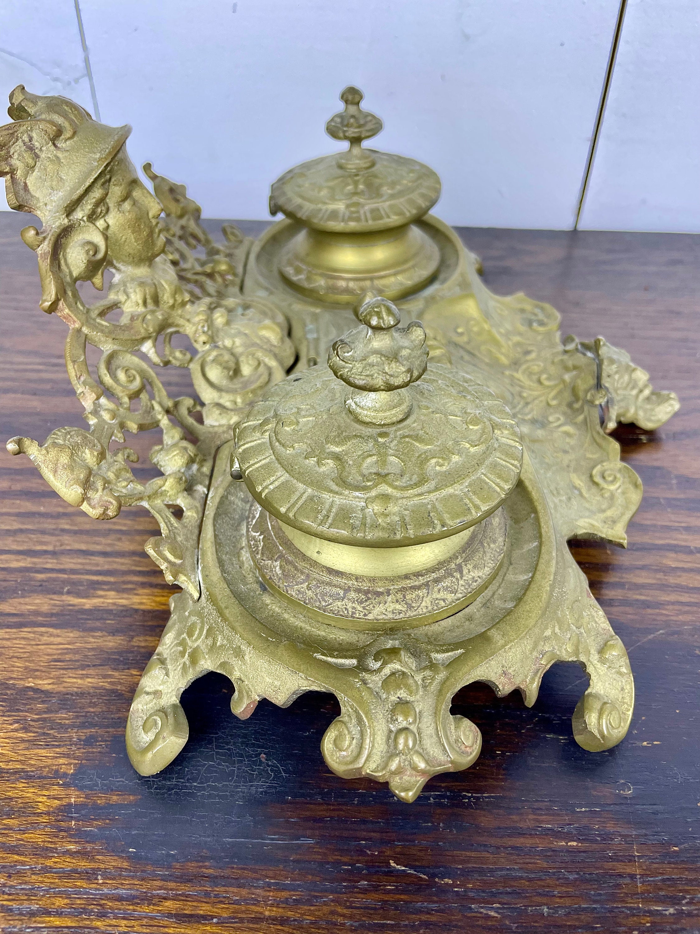 Antique French Bronze Inkwell Inkstand / Ornate Victorian Inkwell in ...