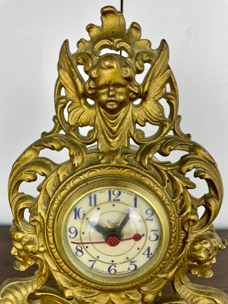 Victorian Cast Iron Cherub Clock / Antique Ornate Gilt Mantle Clock Not ...