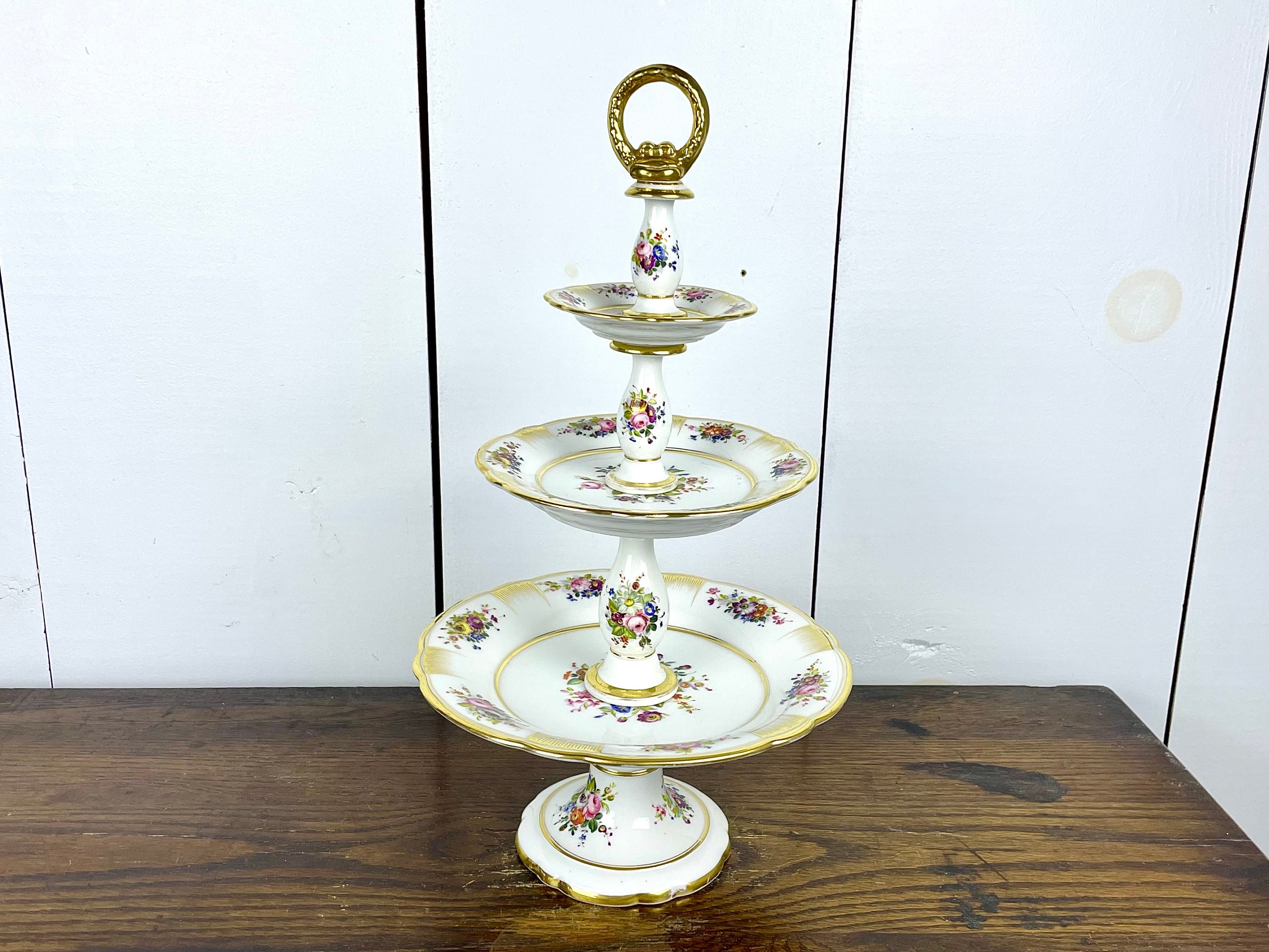 Antique Hand Painted Tiered Dessert Stand / Rare Vintage Old Paris ...