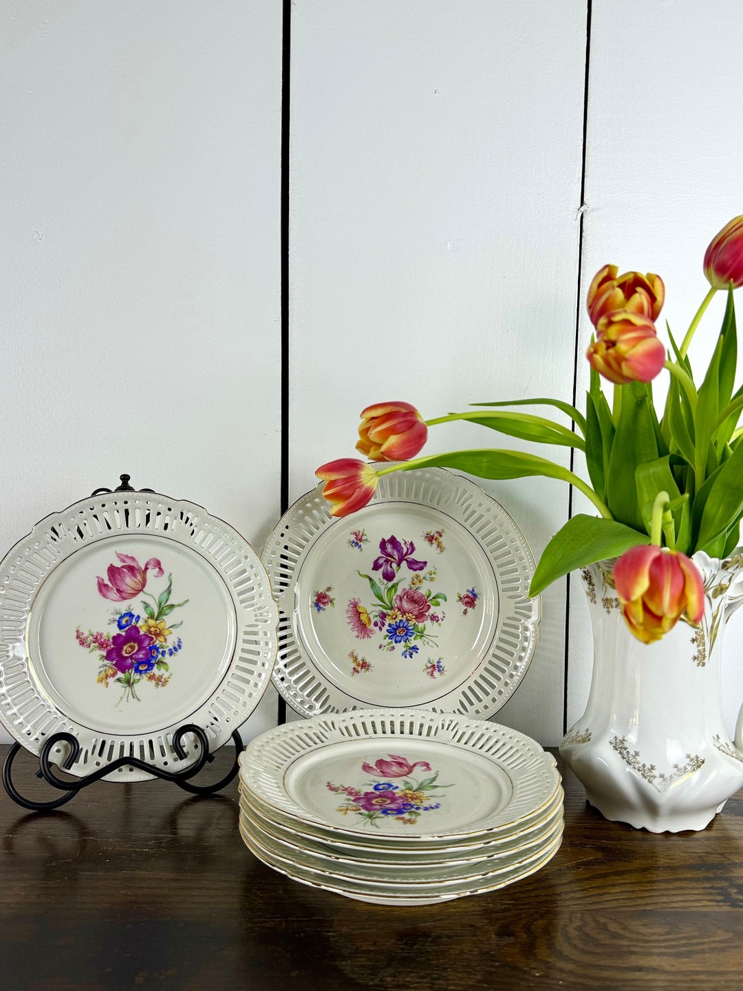 Antique Set of 7 Schumann Bavaria China Plates Chateau Floral Pattern ...