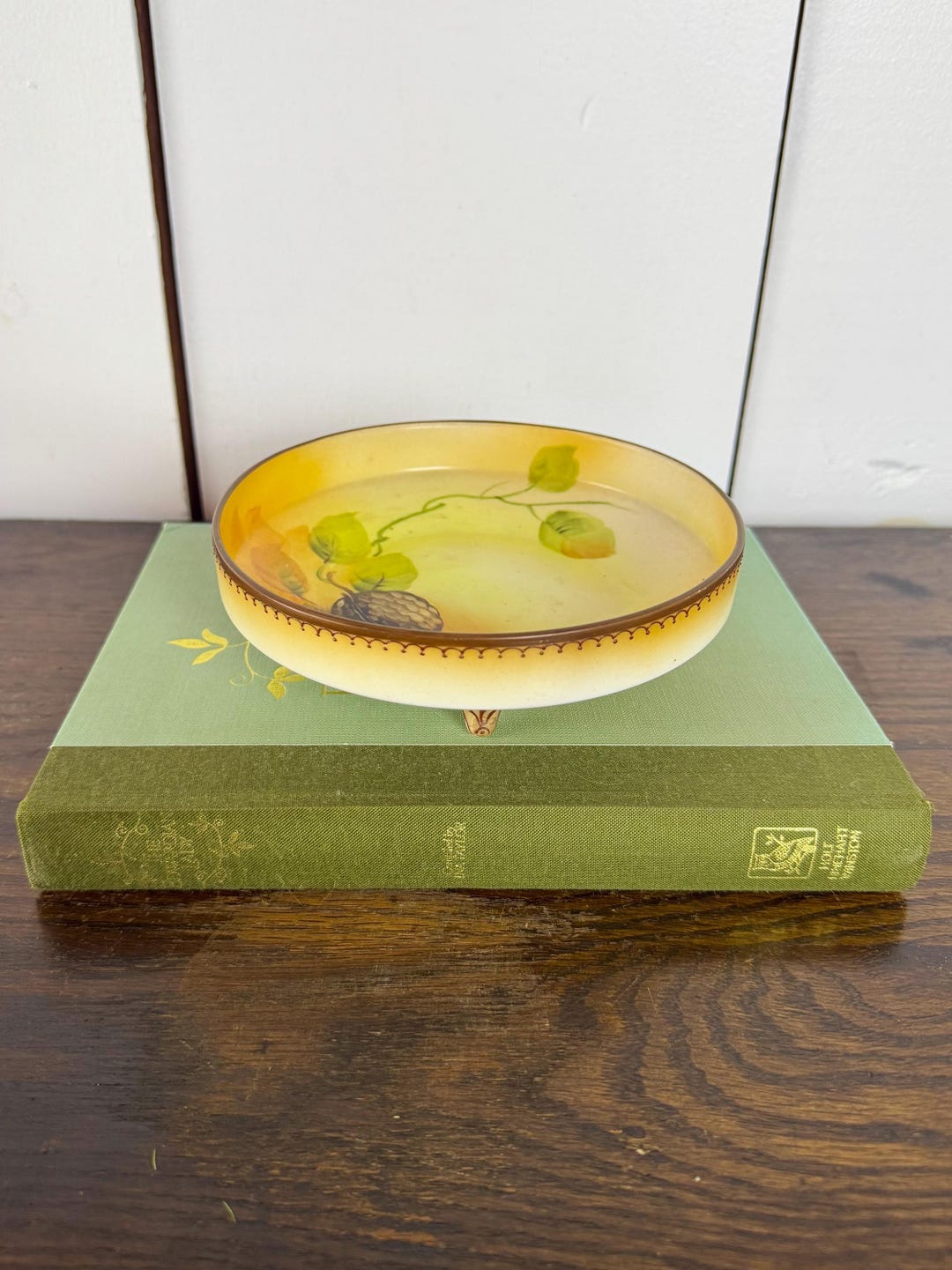 Antique Decorative Footed Bowl With Hand Painted Nuts, Leaves and ...