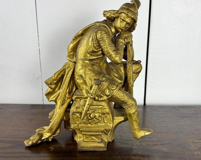 Antique El Cid Statue / Victorian Gold Spelter Clock Topper of Le Cid ...