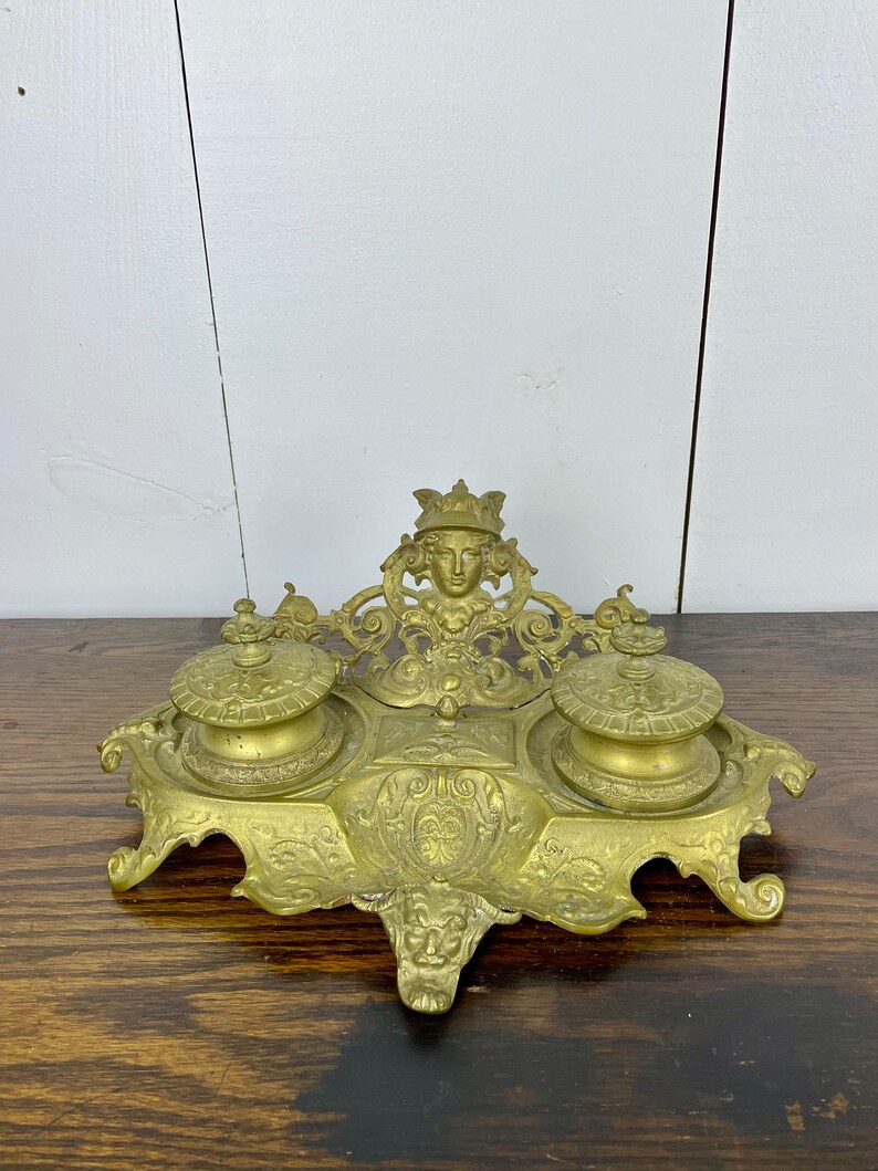 Antique French Bronze Inkwell Inkstand / Ornate Victorian Inkwell in ...