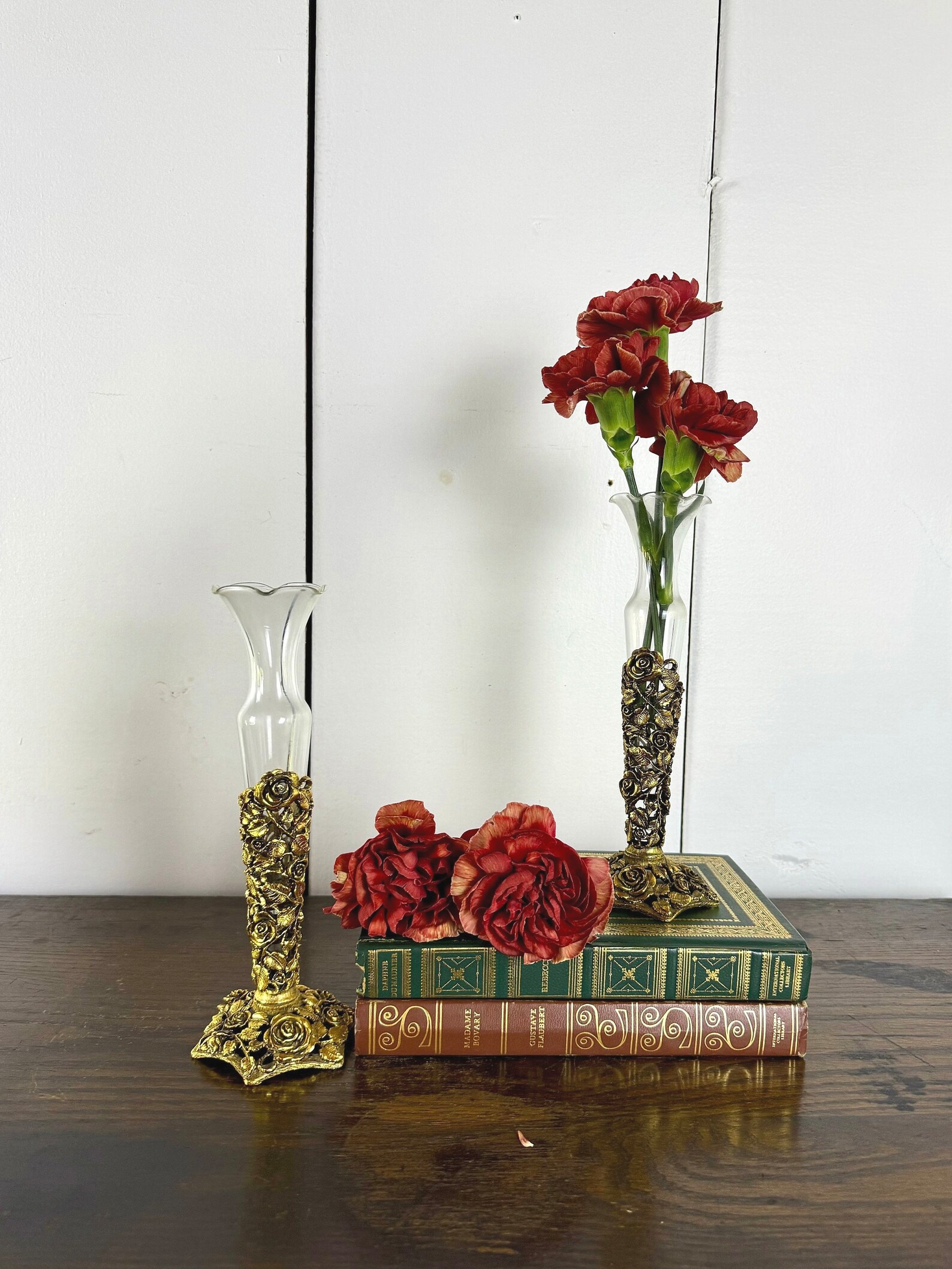 Vintage Matson Vase Pair / 1960s Fluted Glass Bud Vases in Ormolu ...