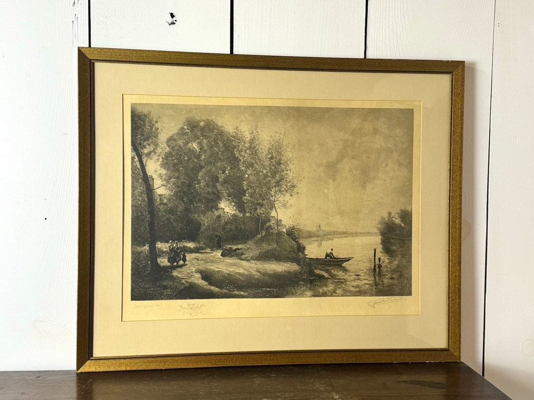 Antique Etching of A River Scene Signed by French Artist Lucien Gautier ...