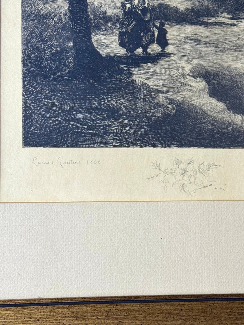 Antique Etching of A River Scene Signed by French Artist Lucien Gautier ...