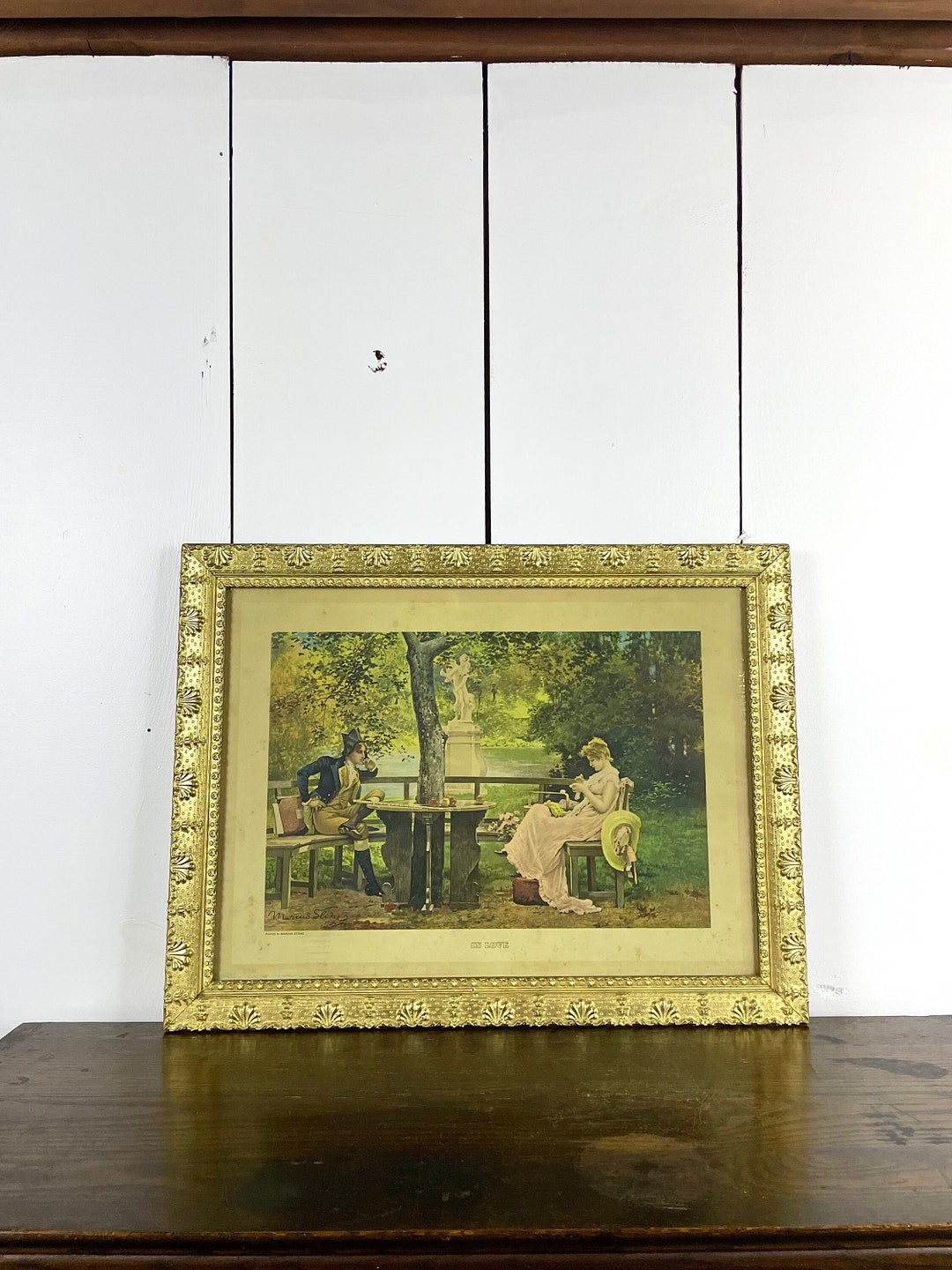 Antique Lithograph Print of in Love by Marcus Stone / Gold Framed ...