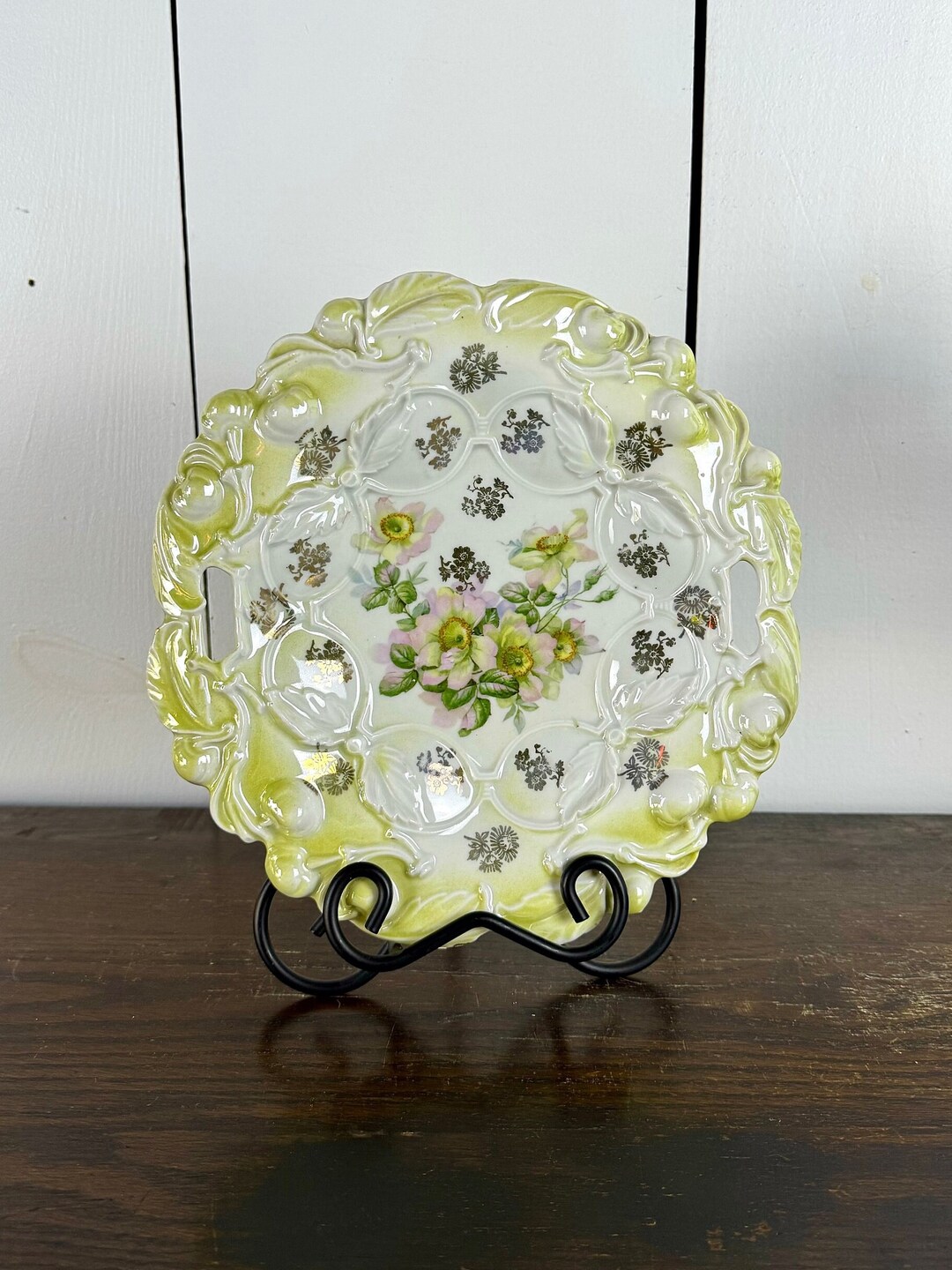 Antique Bavarian Lusterware Platter With Reticulated Handles and Cherry ...