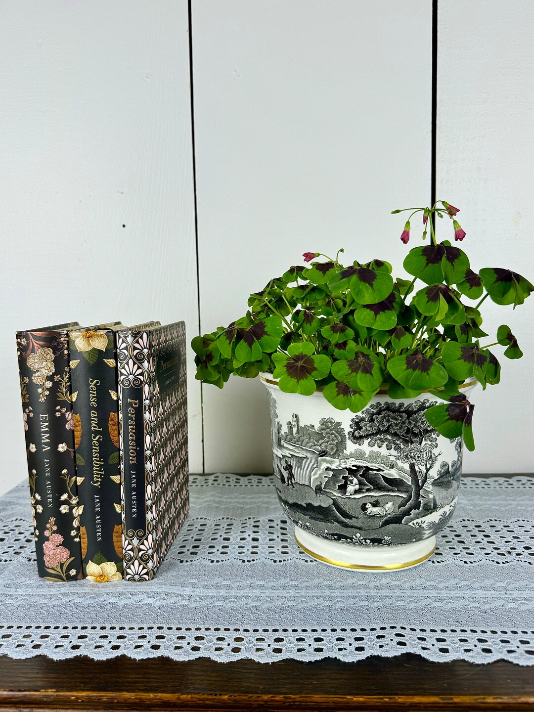 Vintage Cache Pot Planter With Black and White Castle Ruins Scene ...