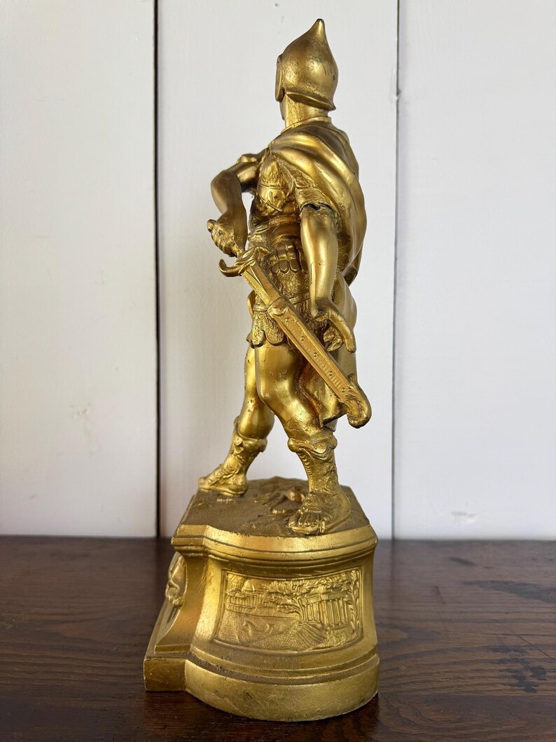 Antique Spelter Statue of Warrior in Armor and Cape With Sword on a ...