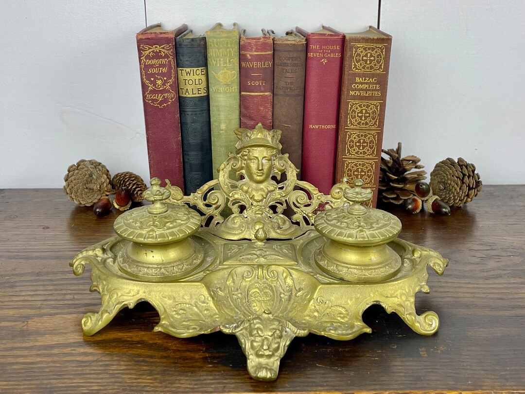 Antique French Bronze Inkwell Inkstand / Ornate Victorian Inkwell in ...