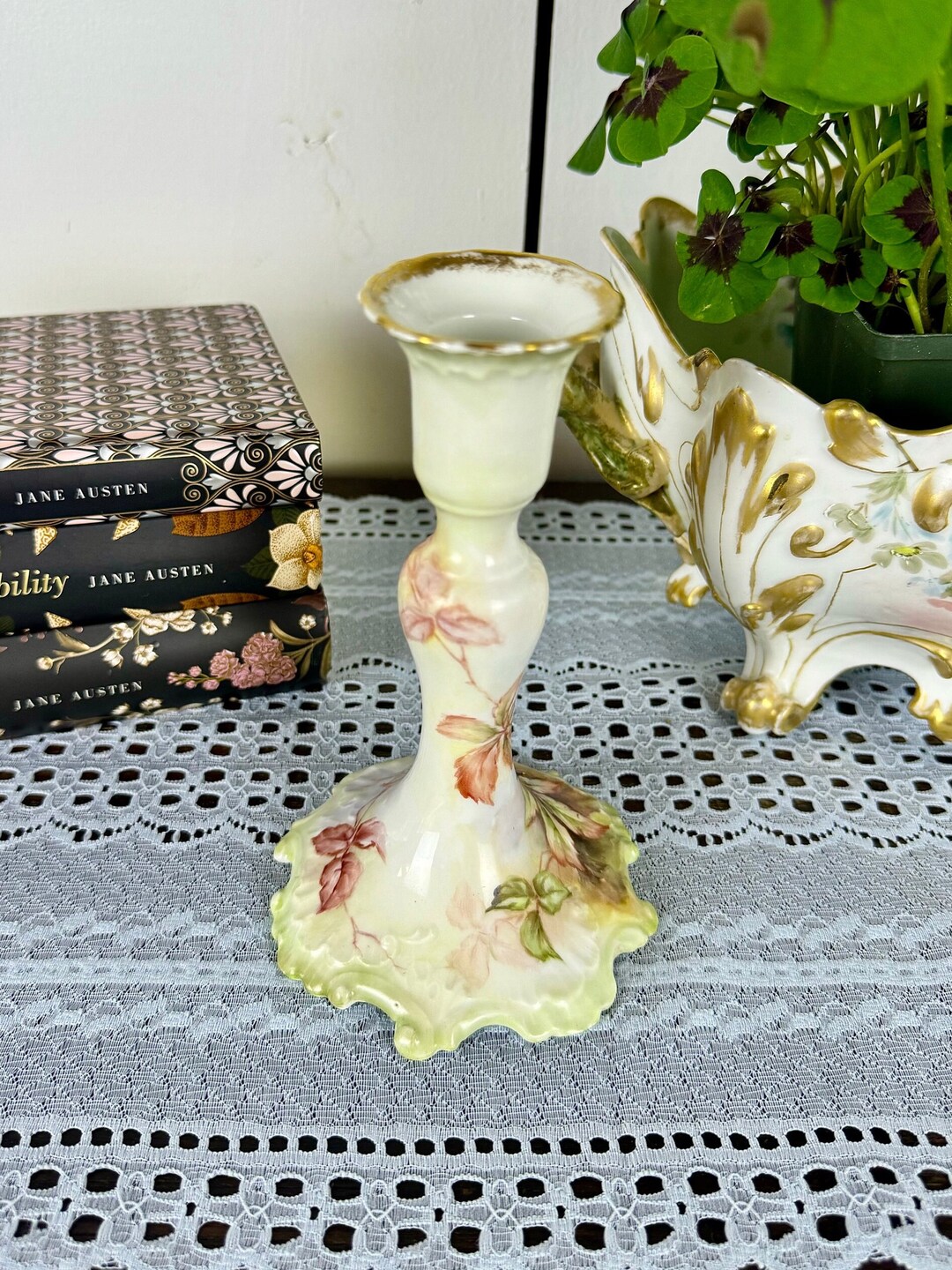 Antique Porcelain Candlestick Holder by JPL France / Vintage Candle ...
