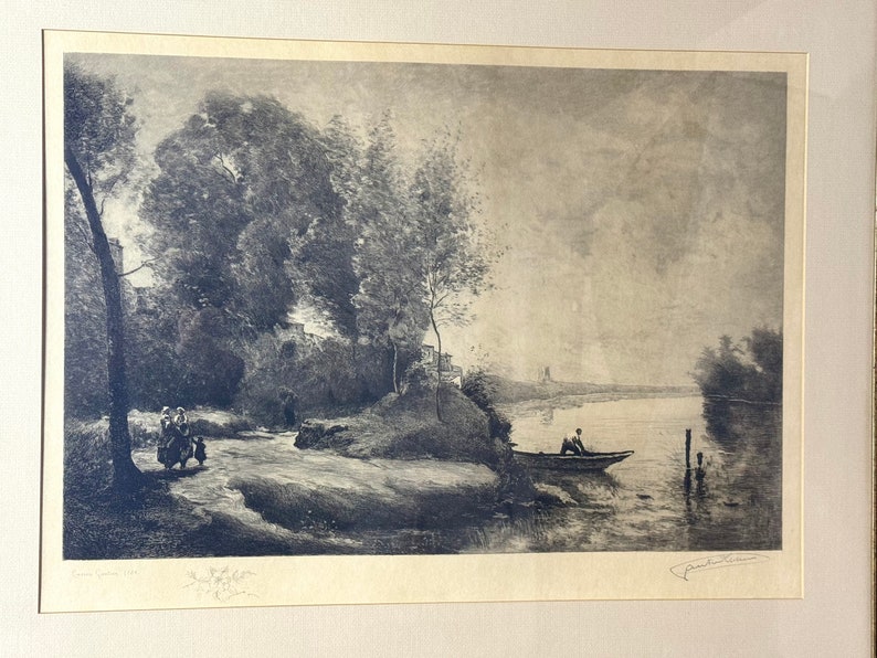 Antique Etching of A River Scene Signed by French Artist Lucien Gautier ...