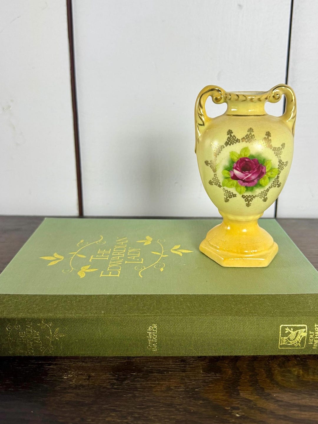 Antique Porcelain Bud Vase With Handles, Rose and Gold Designs / Small ...