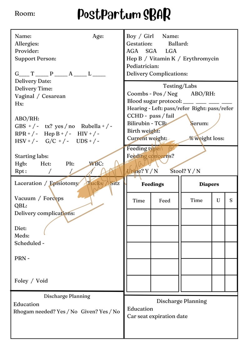 Postpartum SBAR - Etsy