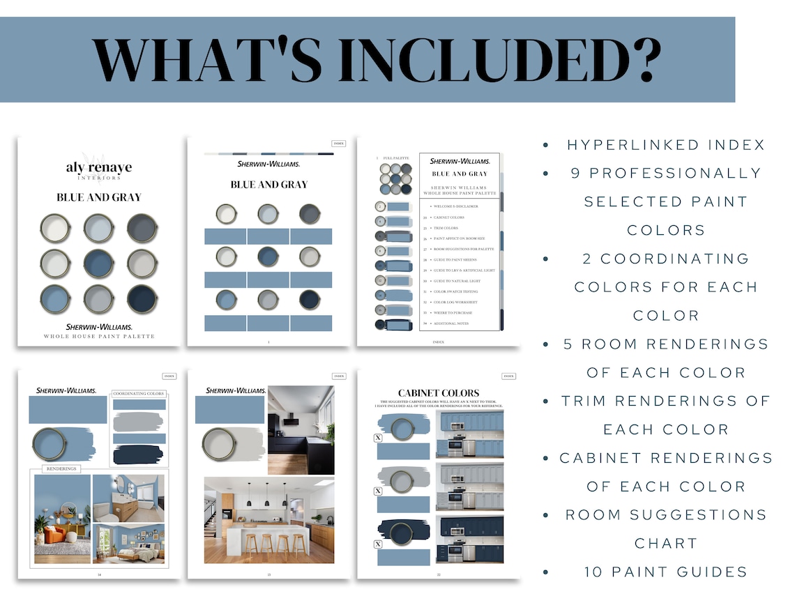 Blue and Gray Sherwin Williams Whole House Paint Palette (PDF) - Etsy