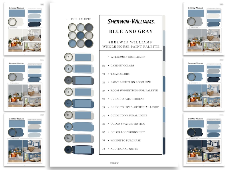 Blue and Gray Sherwin Williams Whole House Paint Palette (PDF) - Etsy